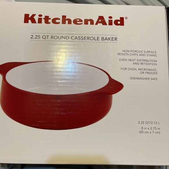 KitchenAid | Kitchen | Kitchenaid Casserole Red 2quart Stoneware Round ...